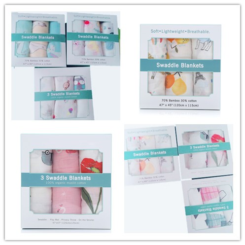 Ready Stock baby muslin swaddle blanket 3 pieces box gift package ...