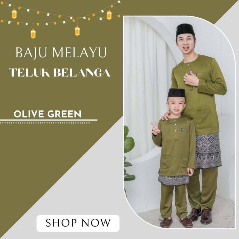 BAJU MELAYU TELUK BELANGA AYAH DAN ANAK OLIVE GREEN SET SEDONDON RAYA ...