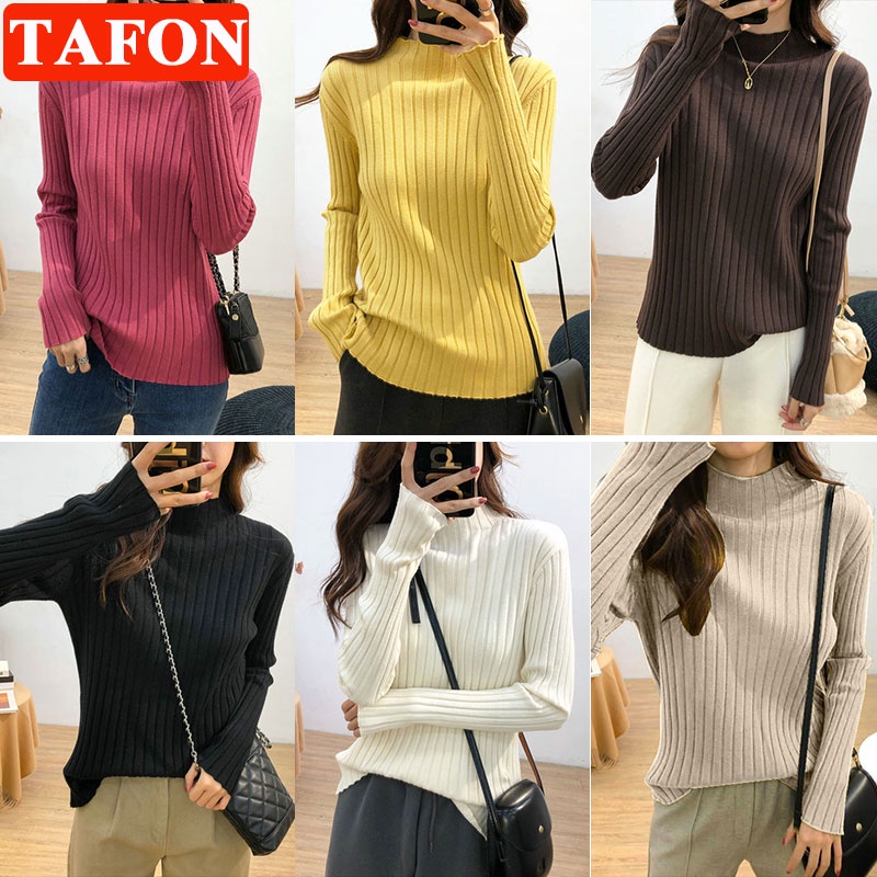 TAFON [S-2XL] 9 Colors Women Long Sleeve Turtle Neck Inner Blouse Plain ...