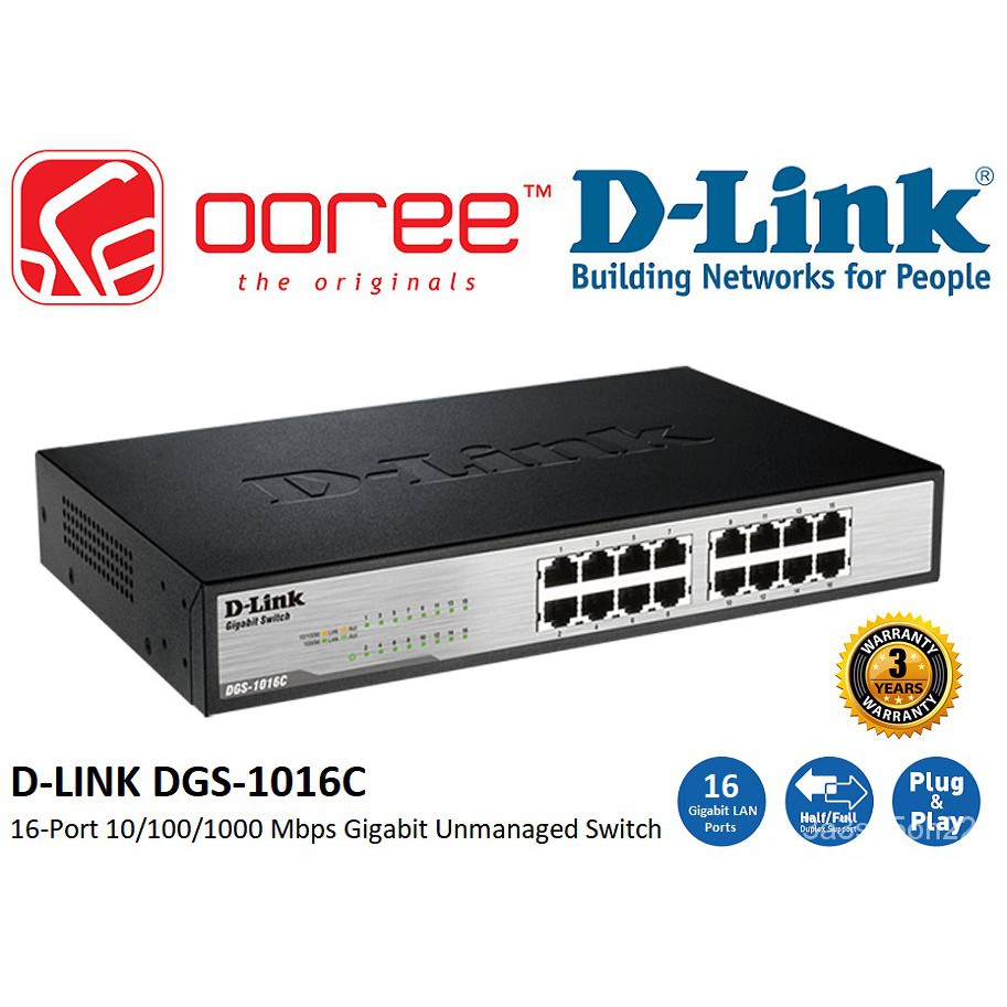 D-LINK DGS-1016C 16-PORT GIGABIT 10/100/1000 MBPS UNMANAGED SWITCH WITH ...