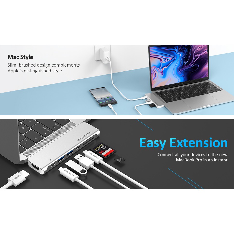 READY STOCK ! LENTION USB C Portable Hub with 100W Power Delivery ...