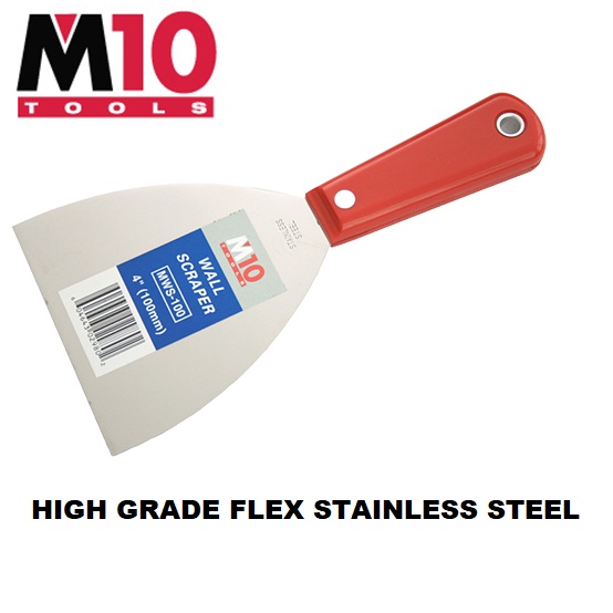 M10 HIGH GRADE FLEX STAINLESS STEEL WALL SCRAPER (RED PLASTIC HANDLE ...