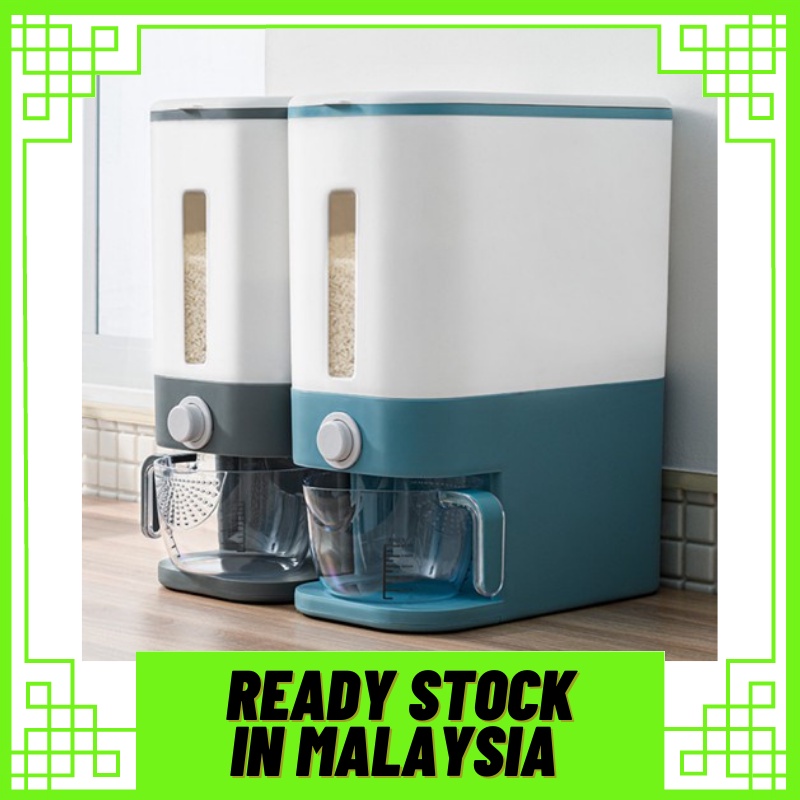 (READY STOCK) 12KG Rice Dispenser with Rinsing Cup Bekas Beras Viral ...