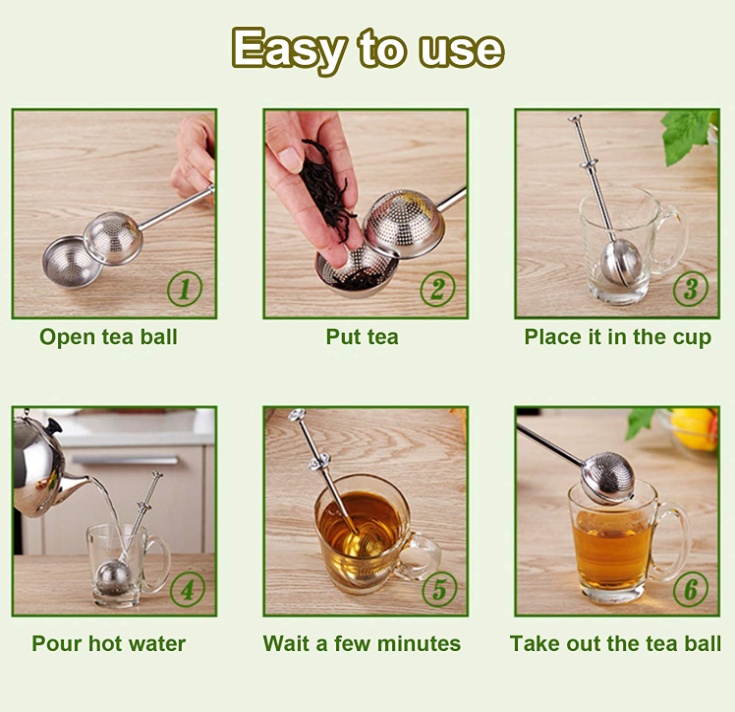 1pc Stainless Steel Snap Ball Tea Strainer Long Handle Mesh Loose Leaf ...