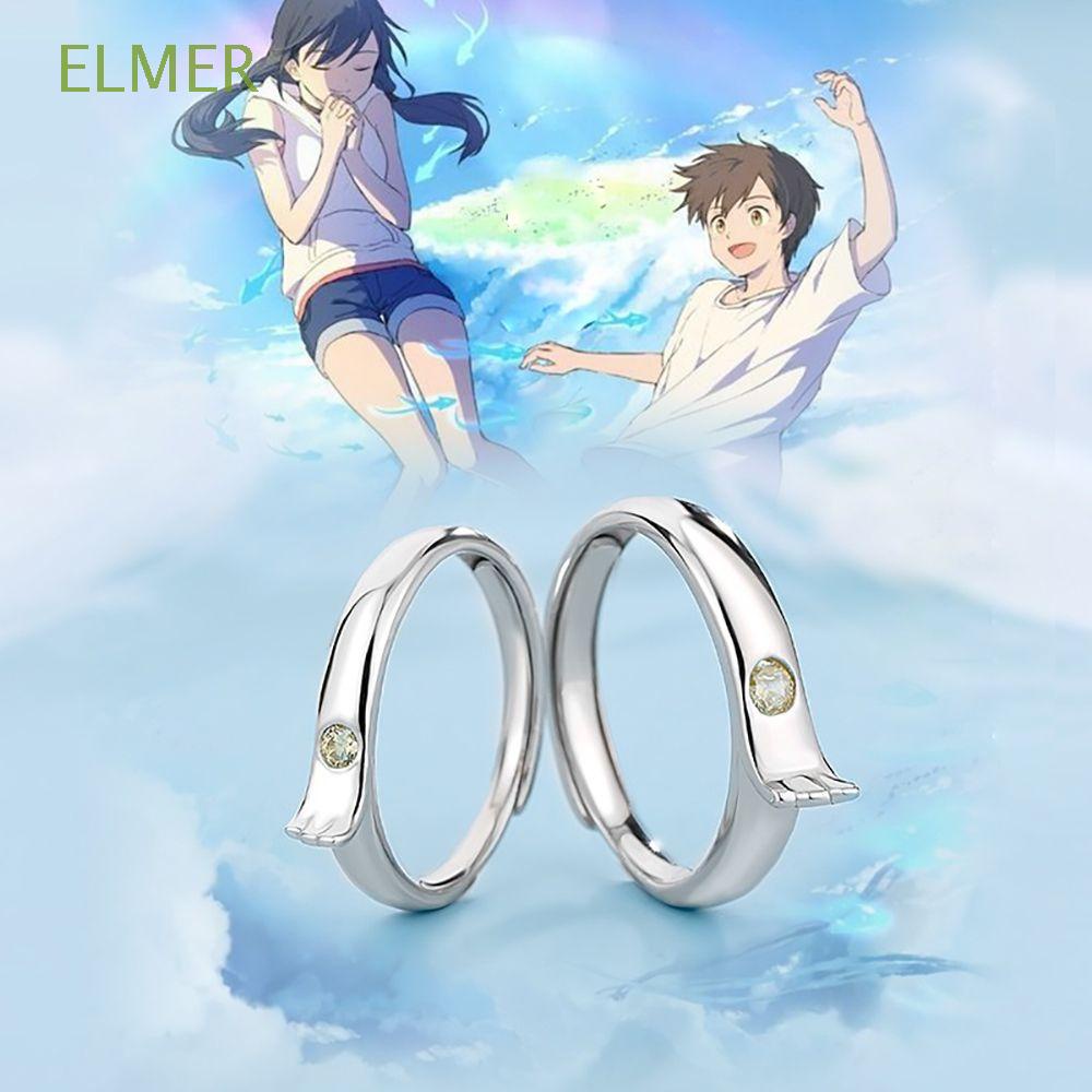 ELMER Romantic Zircon Couple Ring Adjustable Fashion Jewelry Anime ...