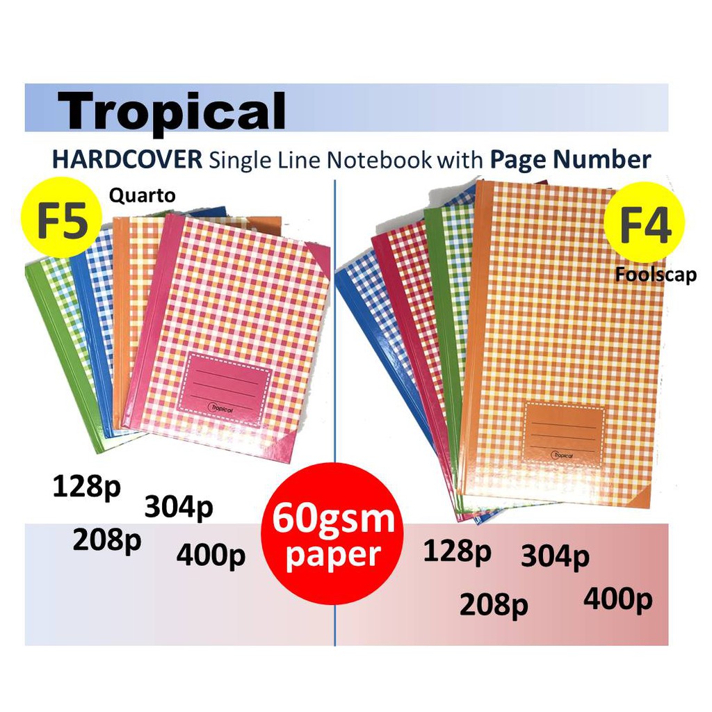 Tropical Hard Cover F4 Foolscape Notebook F5 Quarto Notebook with page ...