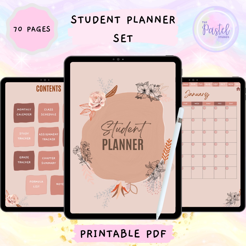 [Set C] Student Planner (Undated) Hyperlinked Monthly Daily Study ...