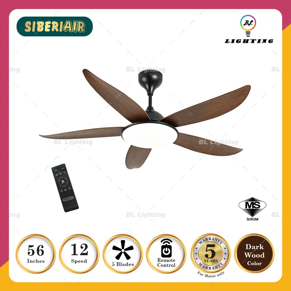 SIBERIAIR SI15 56" DC MOTOR LED CEILING FAN DARK WOOD / MATTE BLACK REVERSE FAN SIRIM | Shopee ...