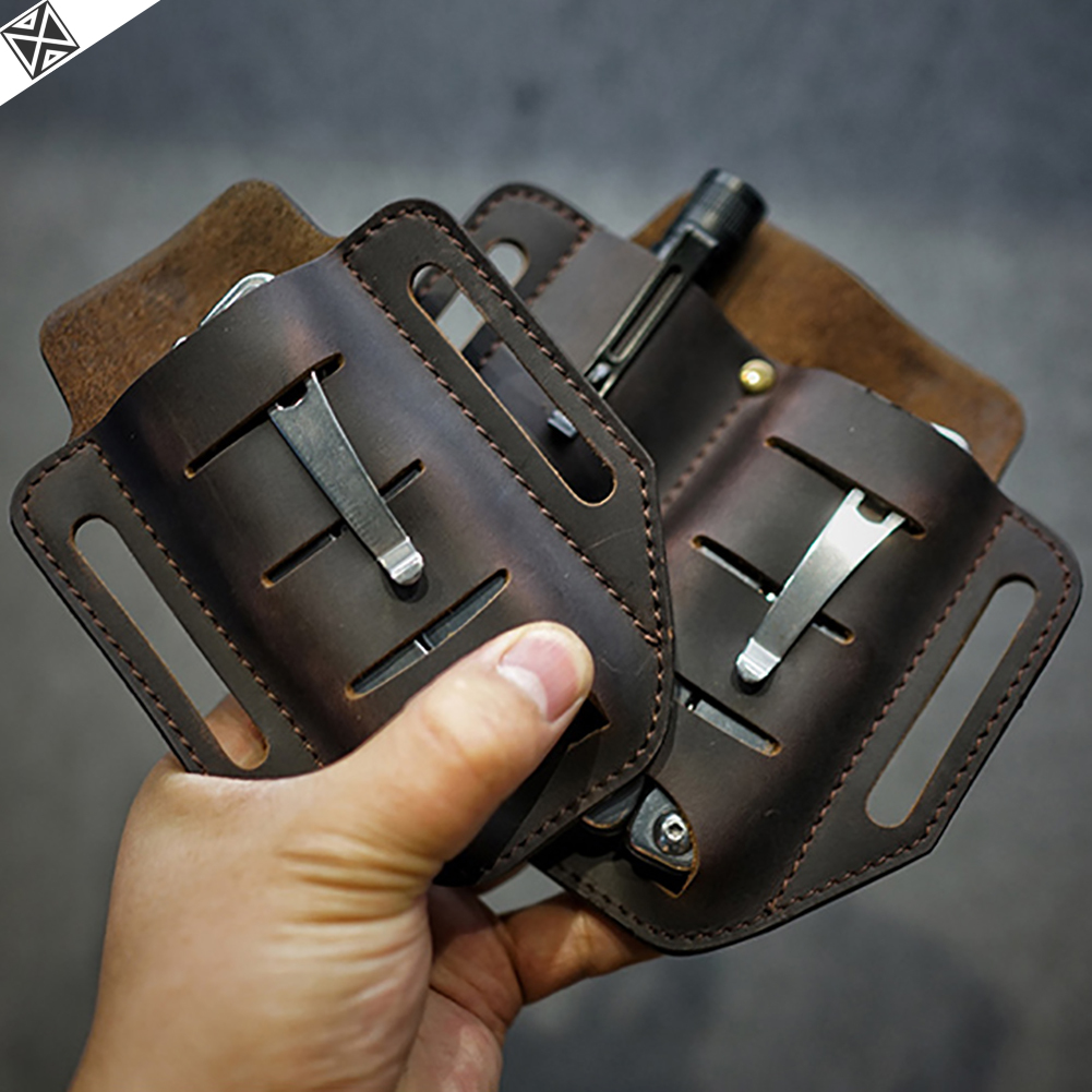 Multifunction EDC Leather Sheath Waist Holster Belt Loop Holder ...