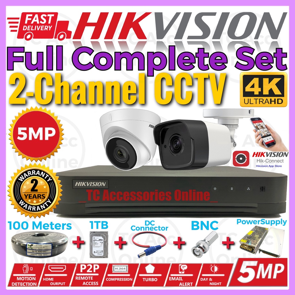HIKVISION 5MP Full Set DIY 🌟2-CHANNEL🌟 Full HD 1920P HIK CCTV 2CH DVR ...