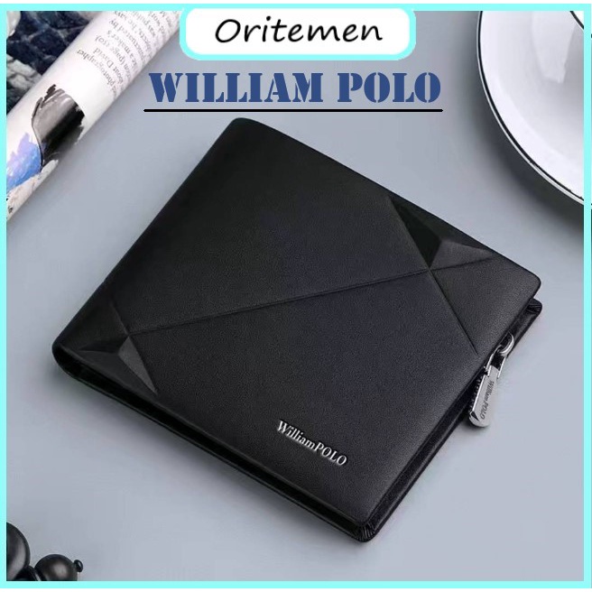 William POLO Original Leather Zipper Short Wallet for Men Cowhide ...