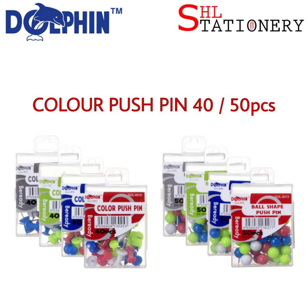 DOLPHIN/CBE Colour Push Pin Ball Shape Pins Map Tacks Plastic Head ...