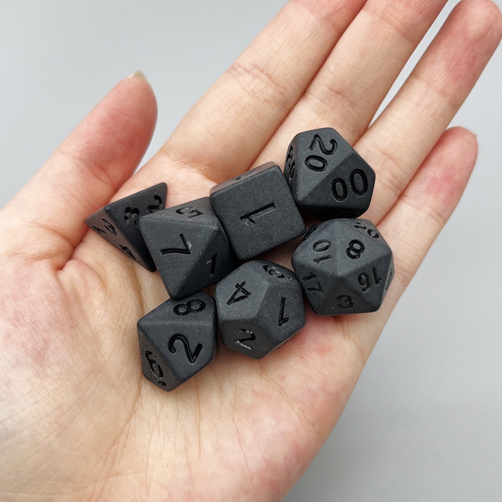 Polyhedral Carbon Black Dice Set 7-Piece D4 D6 D8 D10 D10% D12 D20 for DND RPG Table Board Roll ...