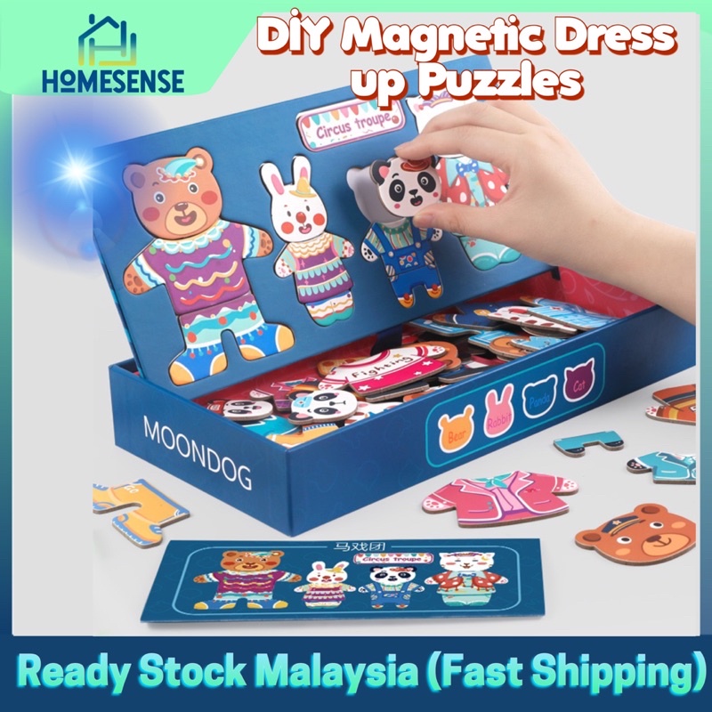 DIY Cartoon Bear Magnetic Dress Up Puzzle Whiteboard Early Learning ...