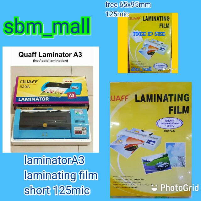 Quaff Laminator A3 And Laminating Film Short 125mic Free Id Size