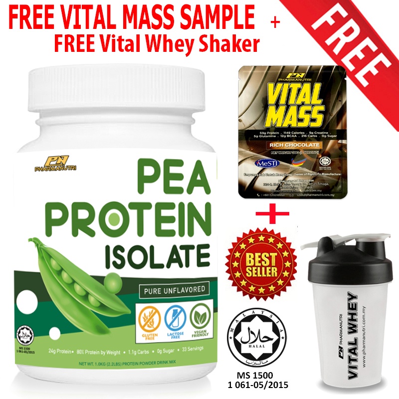 Pharmanutri Pea Protein Isolate 1kg,33 ser(Unflavor)80% Protein+ V Mass ...