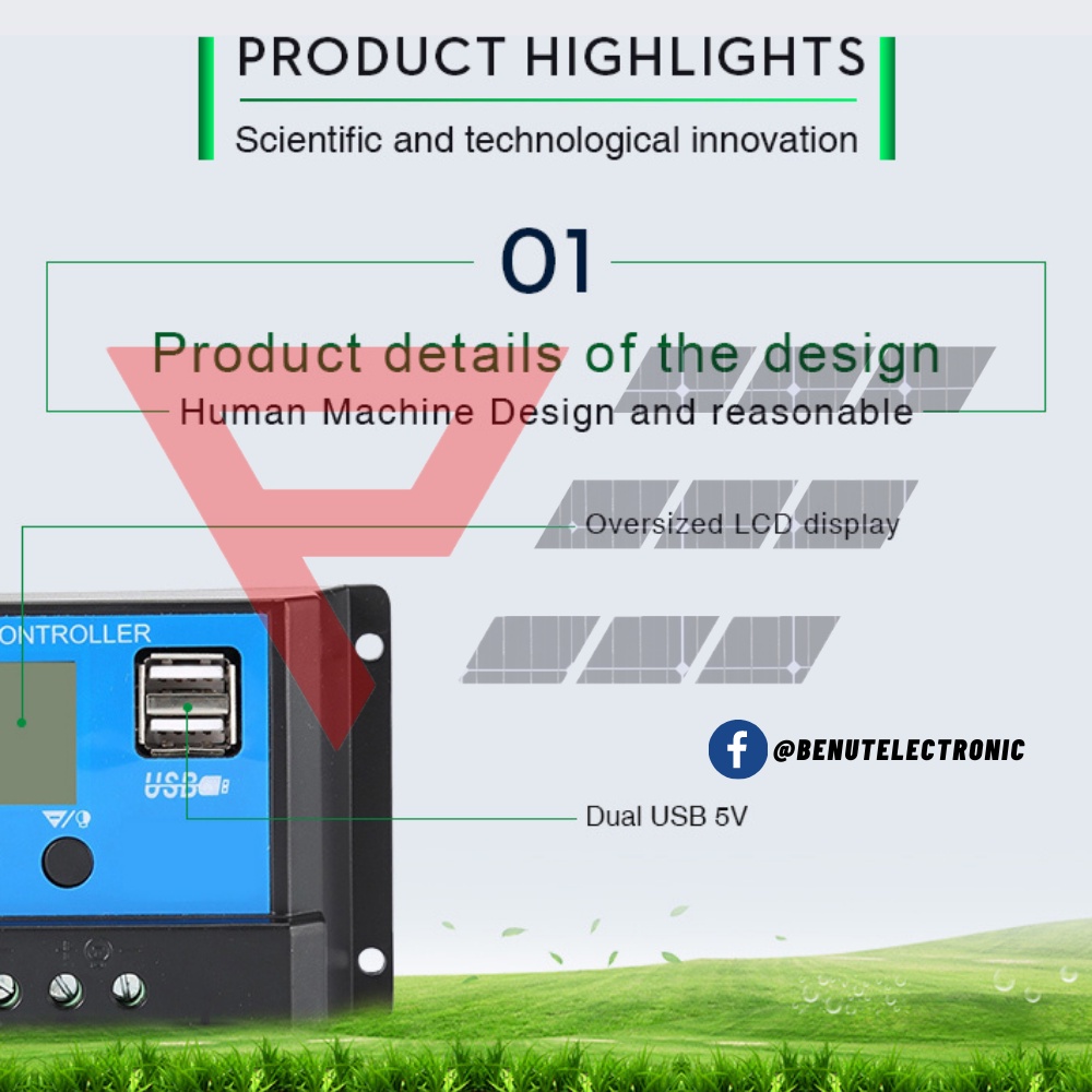 12V/24V 20A/30A Suoer Solar Controller Auto USB Charge Controller Solar Panel LCD Display PWM ...