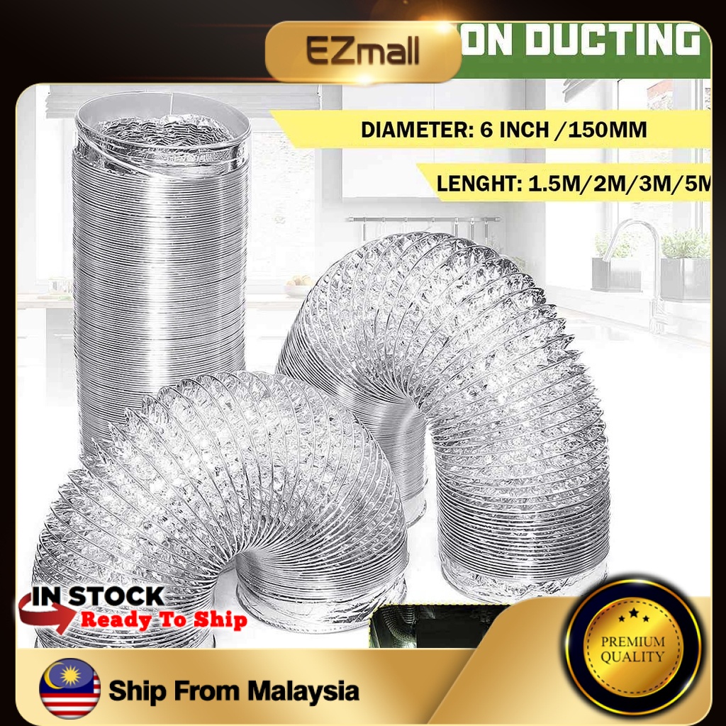 Aluminium Gas Cooker hood hob Pipe Exhaust Flexible Ducting Hose 6 Inch ...