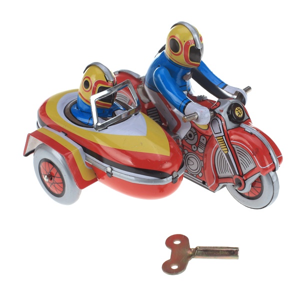Curiosity Vintage Wind Up Motorcycle with Sidecar Clockwork Tin Toys ...