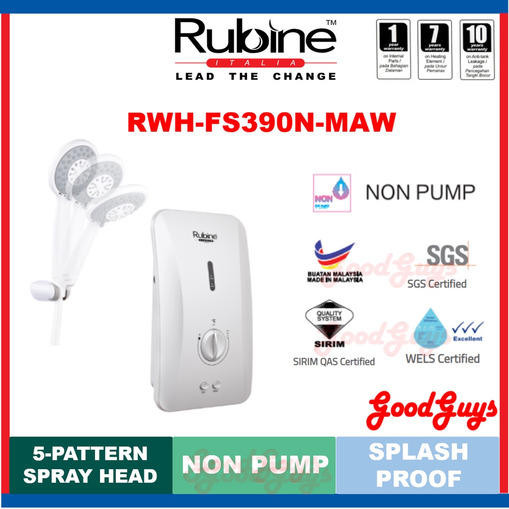 RUBINE RWH-FS390N-MAW WATER HEATER NON-PUMP ELCB (MODERN WHITE) | Shopee Malaysia