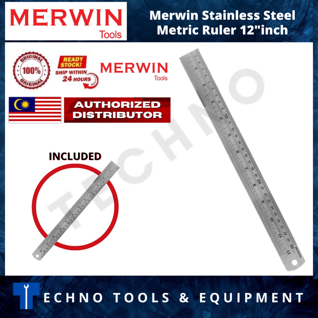 Merwin Stainless Steel Metric Ruler 12"Inch / Pembaris Keluli | Shopee ...