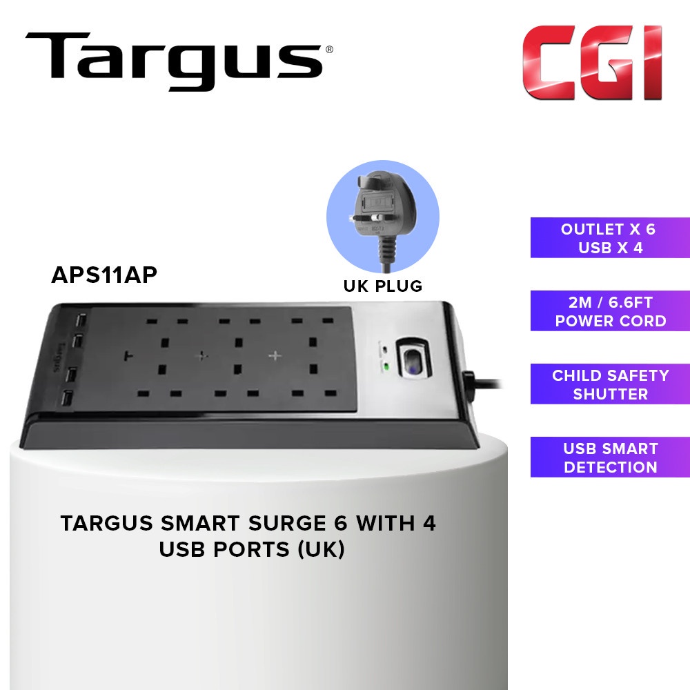Targus Smart Surge 6 with 4 USB Ports (UK) - APS11AP (Original Targus ...