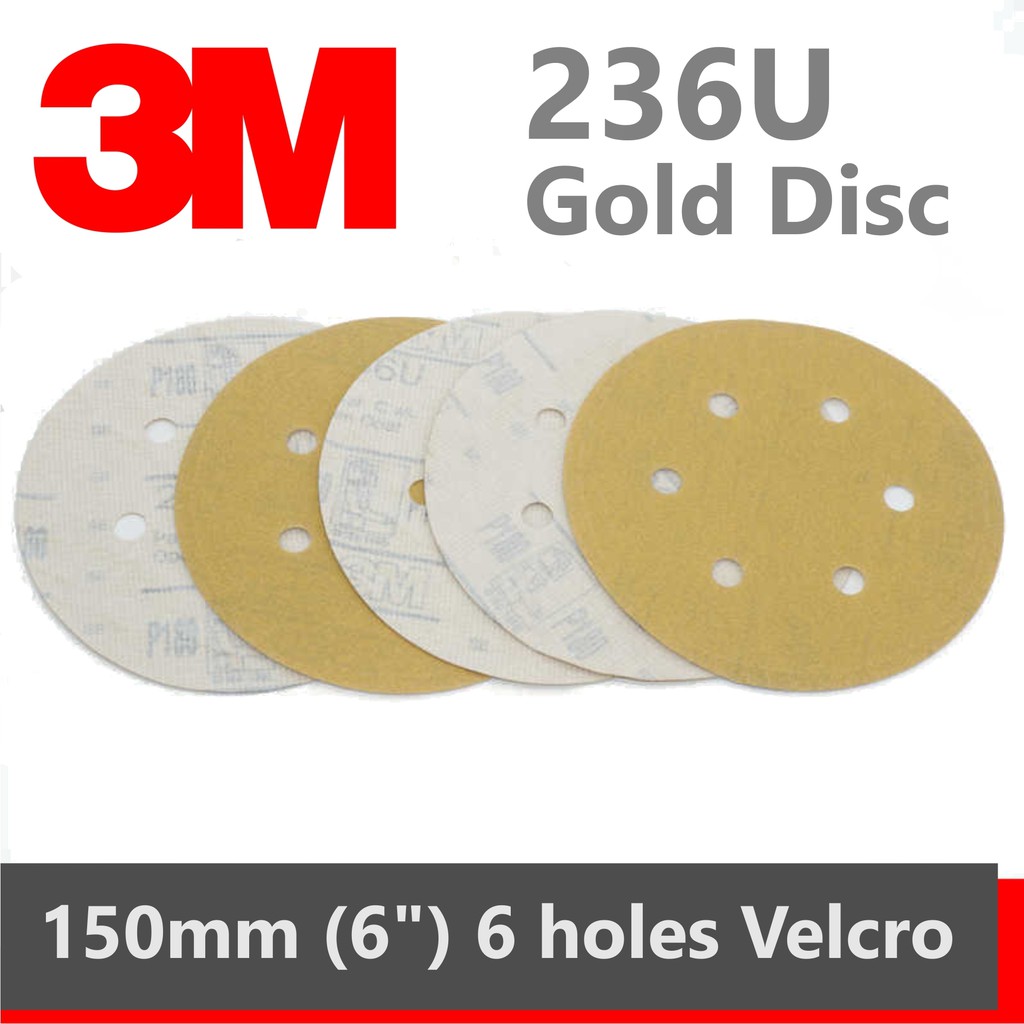 3M 236U 150mm 6" 6 holes velcro Gold Dry Sanding Disc | Shopee Malaysia