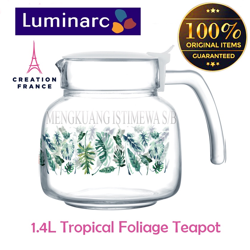Luminarc 1.4L Heat Resistant SODO Glass Teko Teapot / Coffee Pot / Hot Beverage / Plain White ...