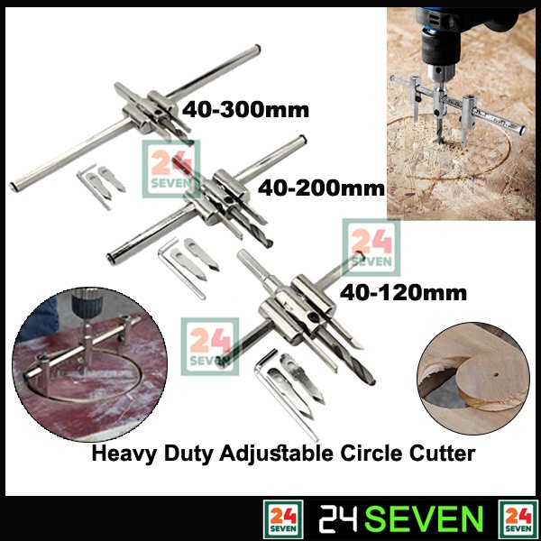 TISCO HEAVY DUTY ADJUSTABLE CIRCLE CUTTER 40-120/200/300MM HOLE SAW ...
