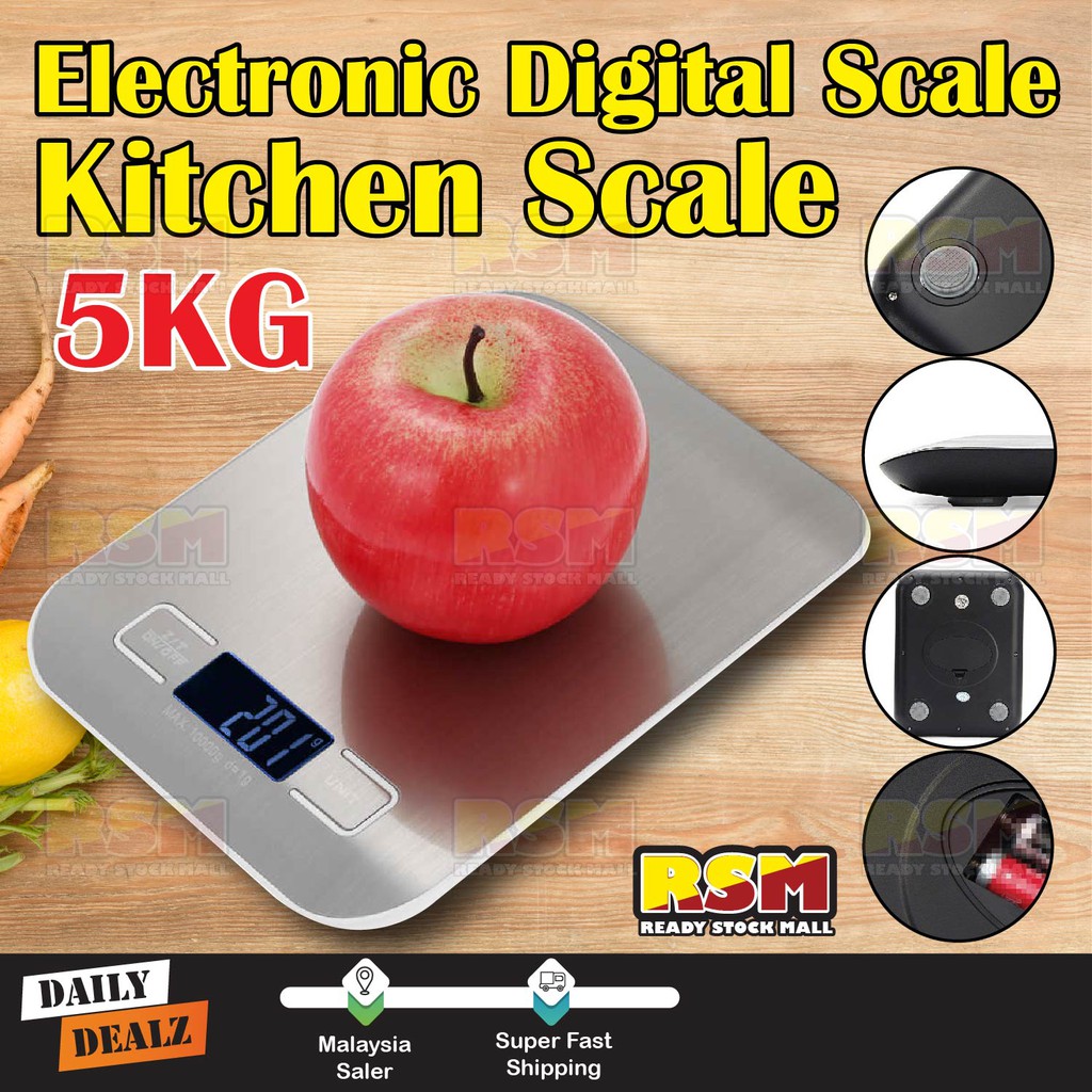 Electronic Digital Kitchen Scale Weighing Food Fruits Vegetable 5KG ...