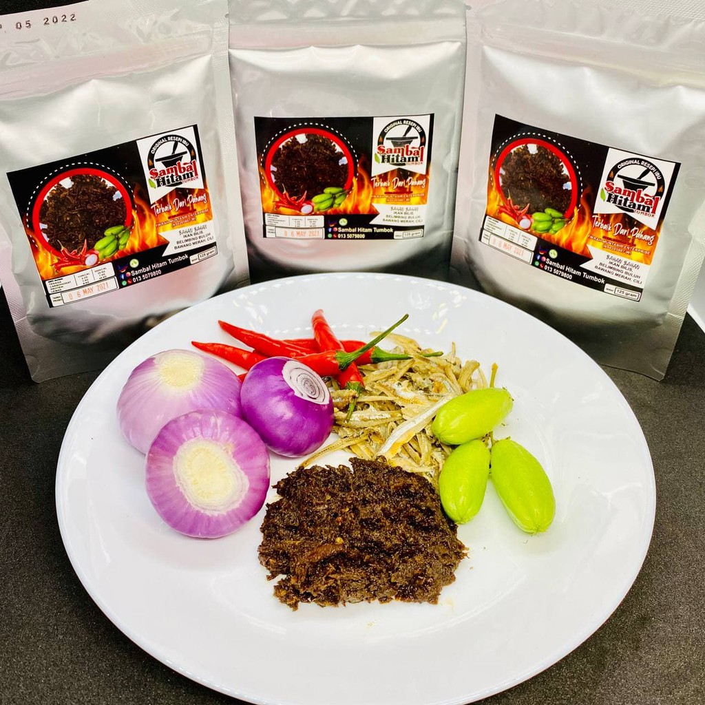 SAMBAL HITAM PAHANG (TUMBOK HQ) Original tumbuk Guna Lesung Kayu 125g ...