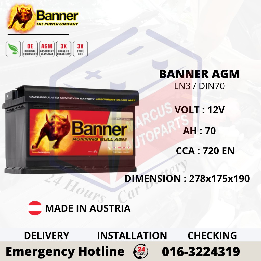 BANNER RUNNING BULL AGM LN3 | DIN70L | 570 01 AUTOMOTIVE CAR BATTERY | Shopee Malaysia
