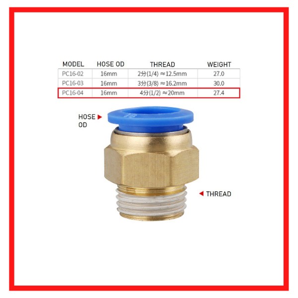 PC Series Quick Connector PVC Hose to Fix Thread Pneumatic Plug Head ...