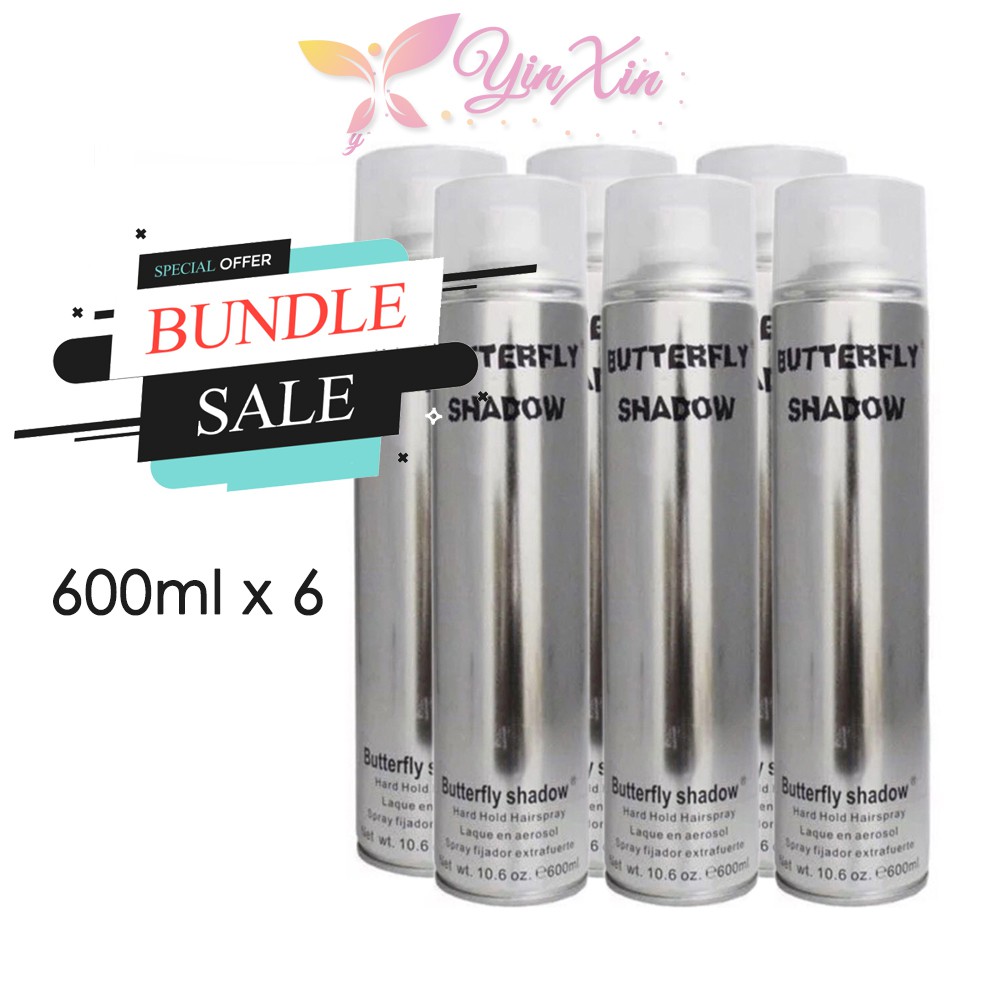 Butterfly Shadow Strong Hold Hair Spray 600ml x 6 bottles (Bundle Sale ...