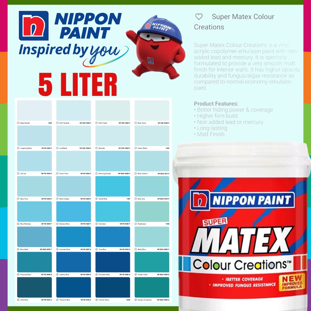 🔥 FOC FREE GIFT 🔥5L NIPPON MATEX MATT FINISH COLOUR CREATIONS /CAT ...