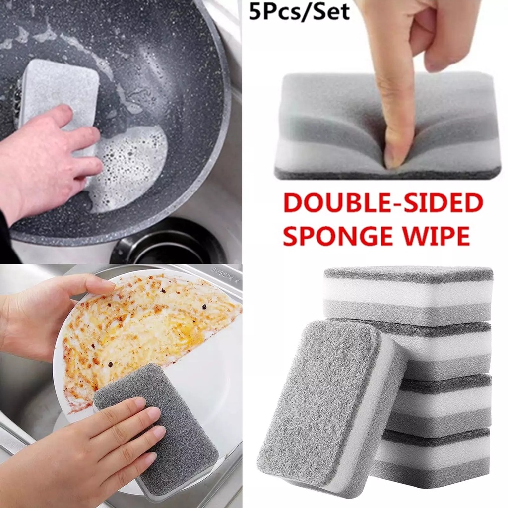 5PC/Set Double-Sided Sponge Scrub Pot/ Wash Dishes Wipe /Kitchen ...