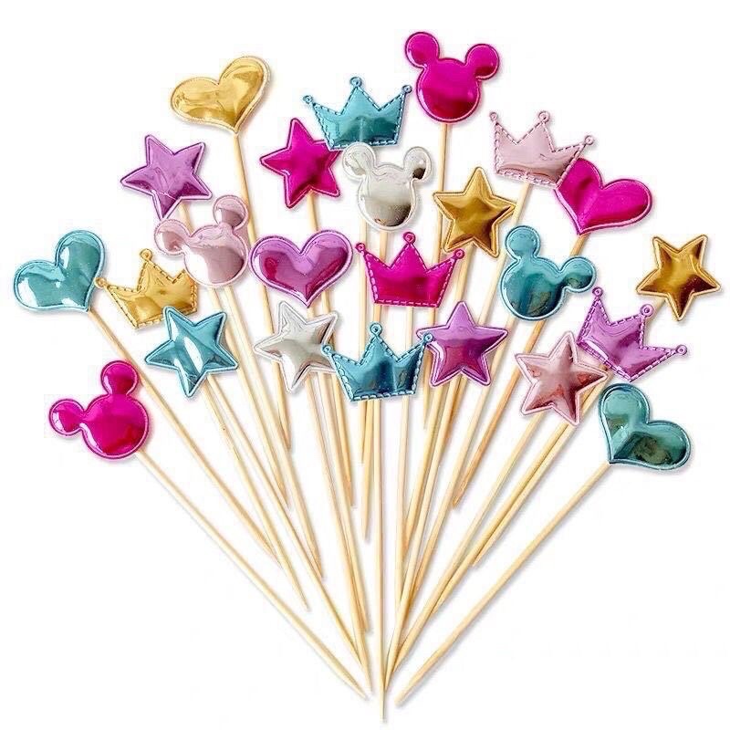 5pcs/set Kek Cake Topper Faux PU Star Crown Heart Shape PU Birthday ...
