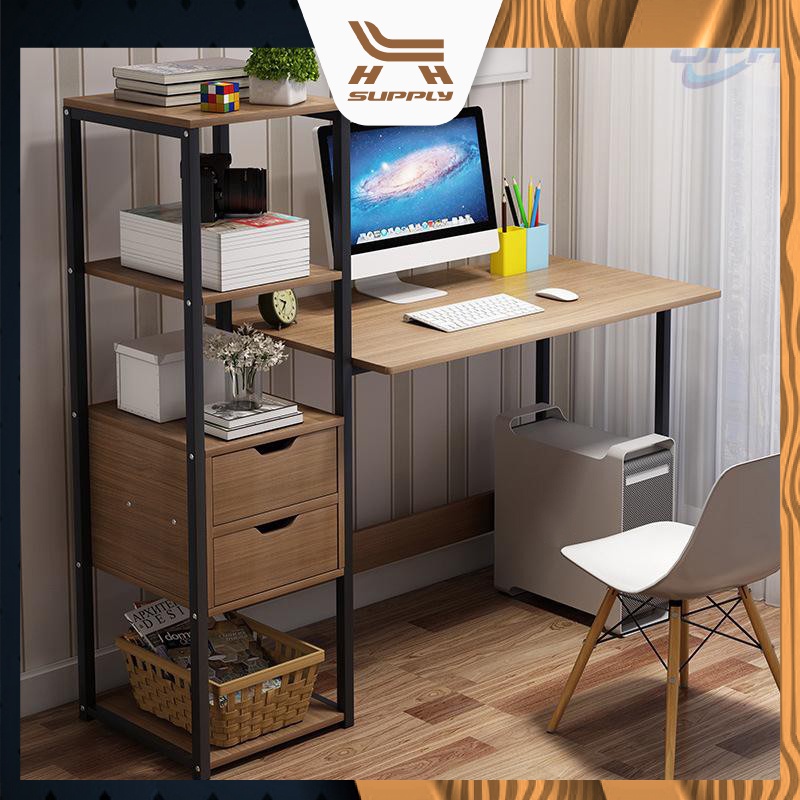 LH Computer Study Laptop Desk With Shelves And Drawer | Shopee Malaysia