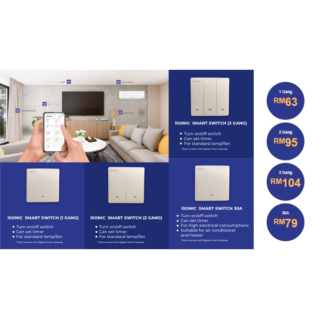 Isonic Smart Wall Switch - 1 Gang/2 Gang/3 Gang) X751A/X752A/X753A ...