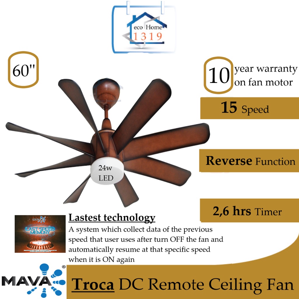 Mava Troca 60" DC Remote Ceiling Fan Kipas Siling (Kipas Besar/Kipas DC ...