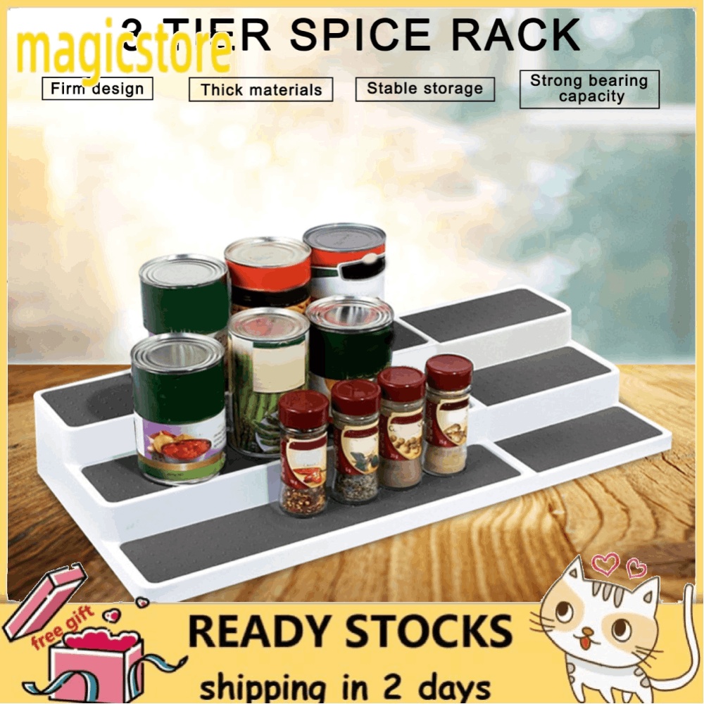 [Ready Stock]3 Tier Spice Rack Expandable Step Shelf Kitchen Organizer ...