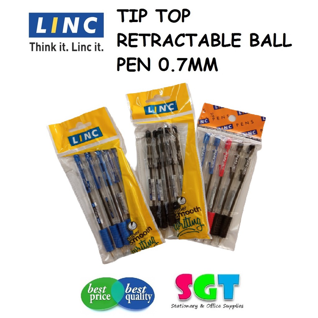 LINC Tip Top Retractable Ball Pen 0.7mm ( Set in 5 pcs ) | Shopee Malaysia