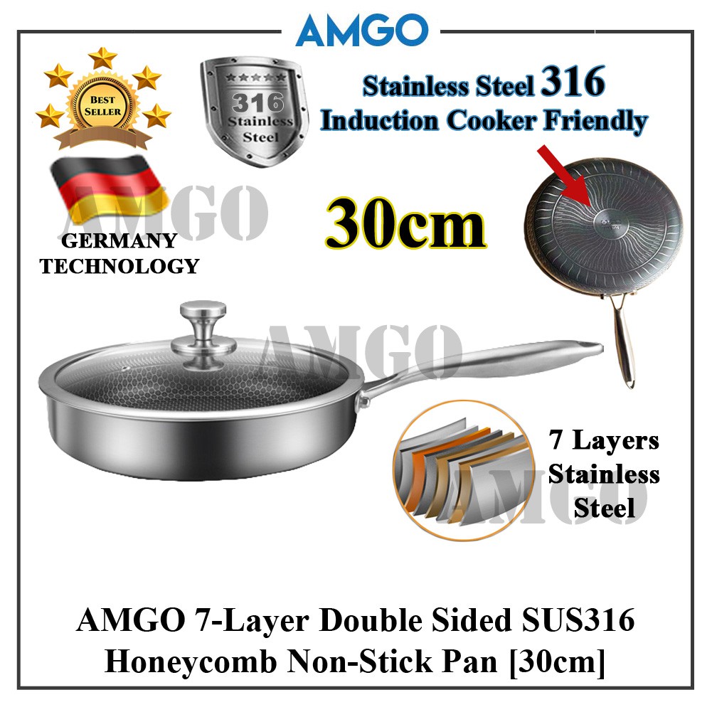 AMGO 30cm Stainless Steel 316 Double-sided Full Screen Honeycomb Pan ...