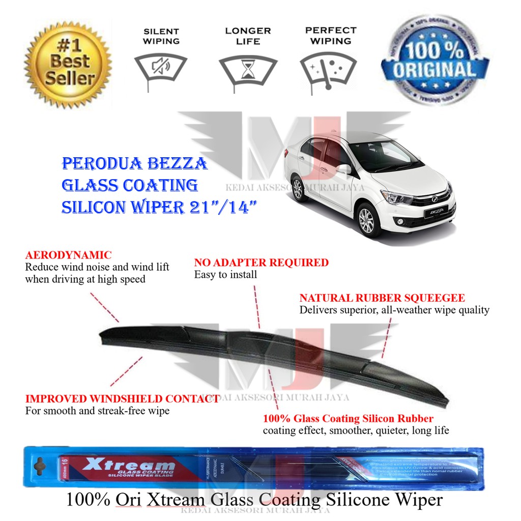 Perodua Bezza 100% Ori Xtream Glass Coating Silicone Wipers Blade (1set ...