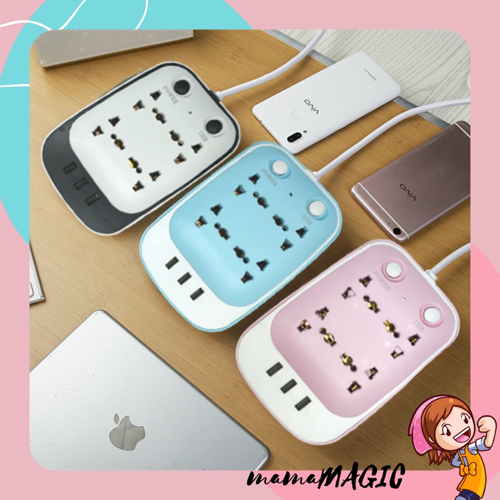 MM Cute Extension Cord 4 Universal power Socket w/ 3 USB Port High ...