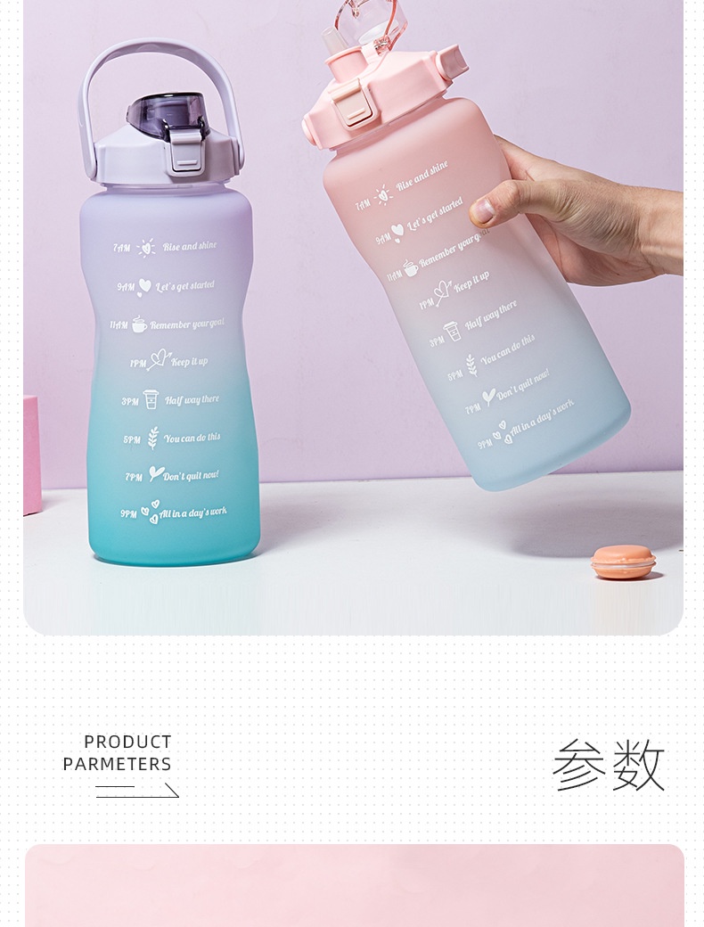 2000ml With Reminder Time Water Tumbler With Straw Big Bottle 2 Liter Food Grade PC Water Bottle ...