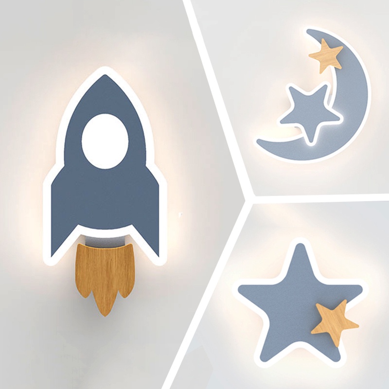 Creative Cute LED Wall Lamp Rocket Moon Star Shaped Acrylic Indoor ...