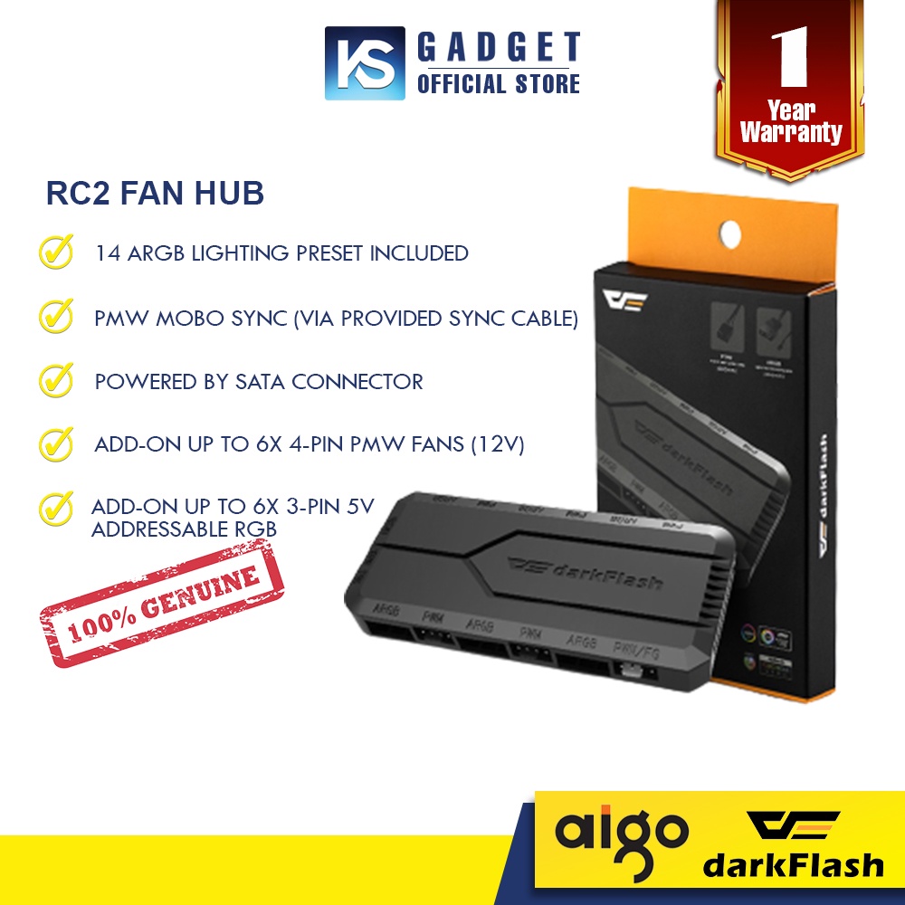 Aigo darkFlash RC2 PWM 5V ARGB Fan Hub (6 ARGB & 6 PWM) | Shopee Malaysia