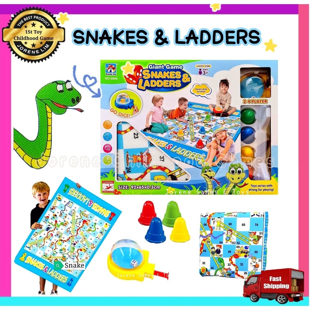 Big Snake and Ladder Giant Size Mat Board Game Play for 2-4 Players Dam ...