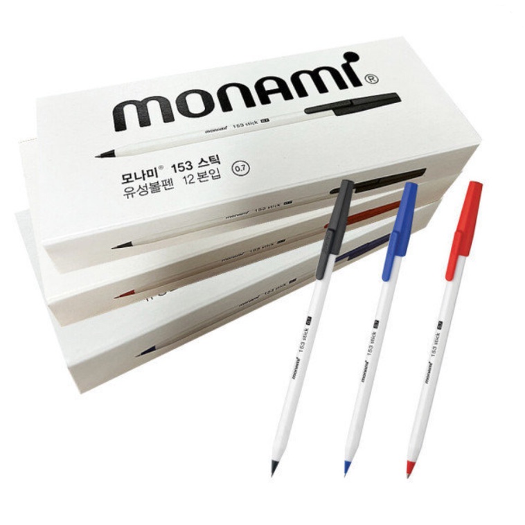 12pcs MONAMI 153 Stick Ballpoint Pen 0.7mm Black Blue Red - Choose Color | Shopee Malaysia